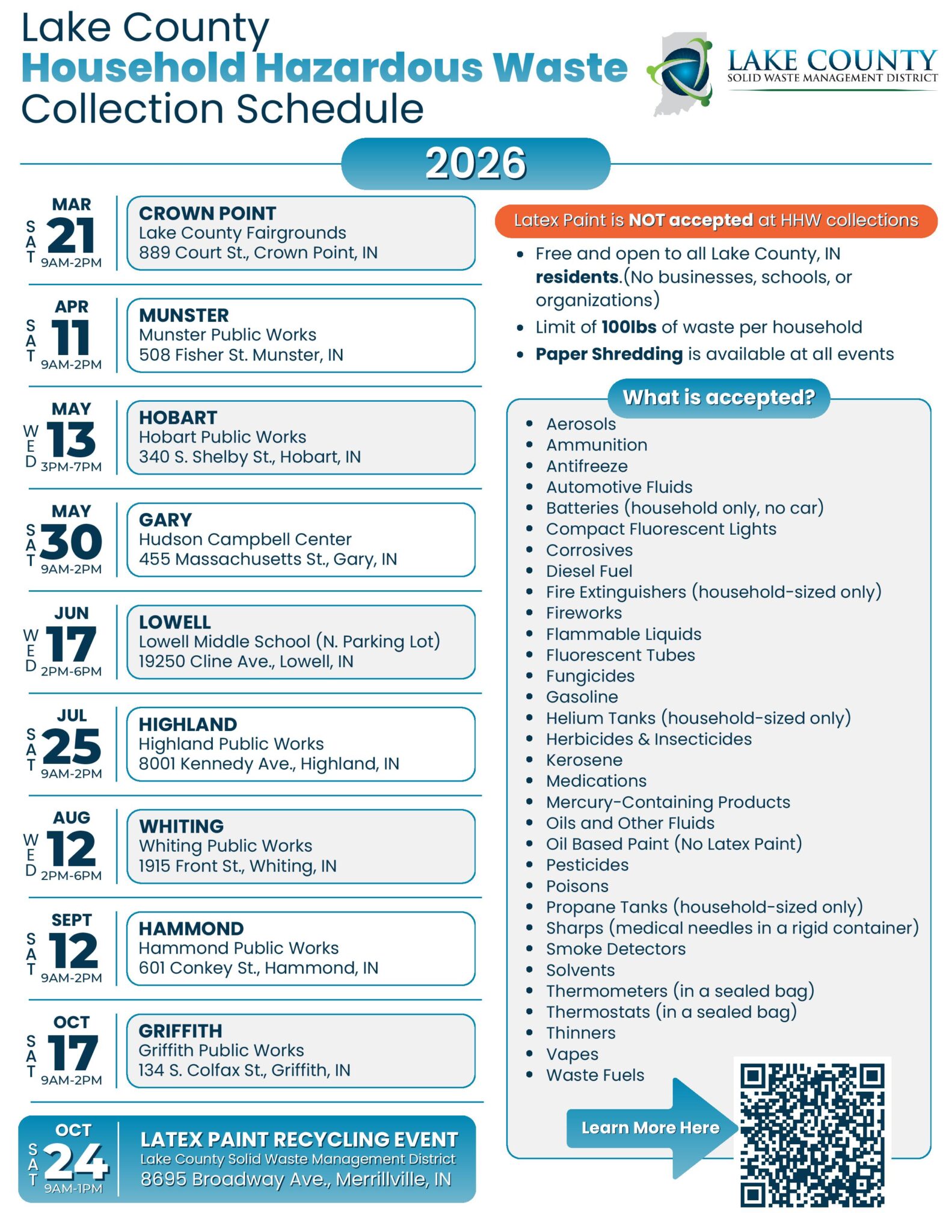 Lake County 2026 Household Hazardous Waste Collection Schedule – Town ...